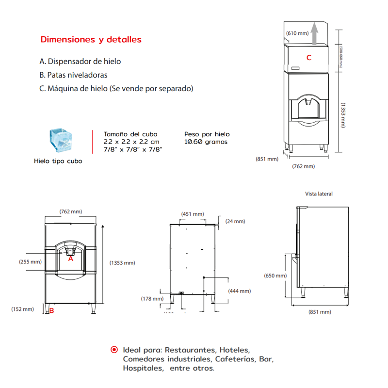 DISPENSADOR DE HIELO AUTOMÁTICO CAPACIDAD 80KG